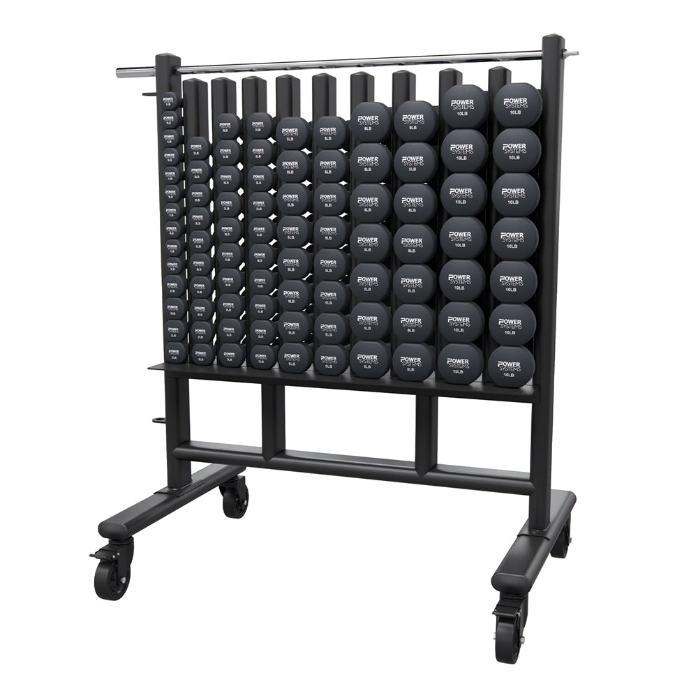 Premium Dumbbell Storage Rack w/ 44 Black Neoprene Pairs DB | Power Systems